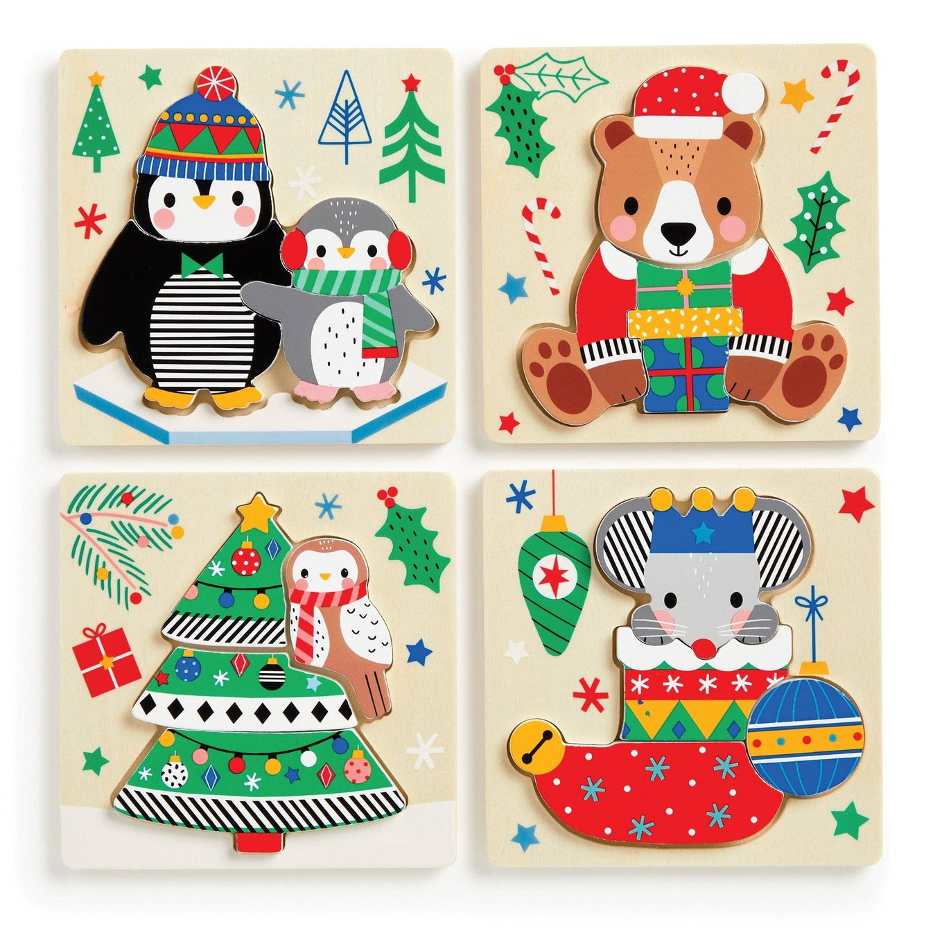 Festive Friends Wood Puzzles, Set of 4 – Allport Editions